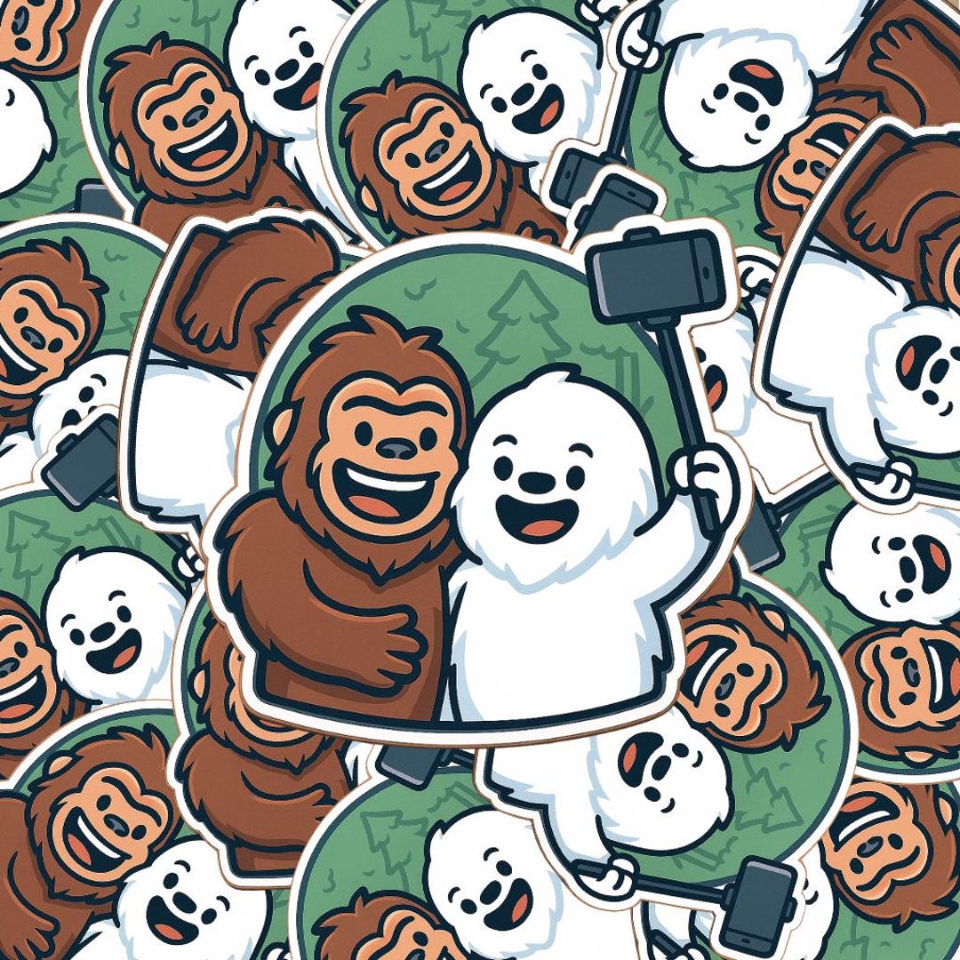 Bigfoot Yeti Selfie Sticker – Cute Cartoon Forest Cryptid Vinyl Sticker ...