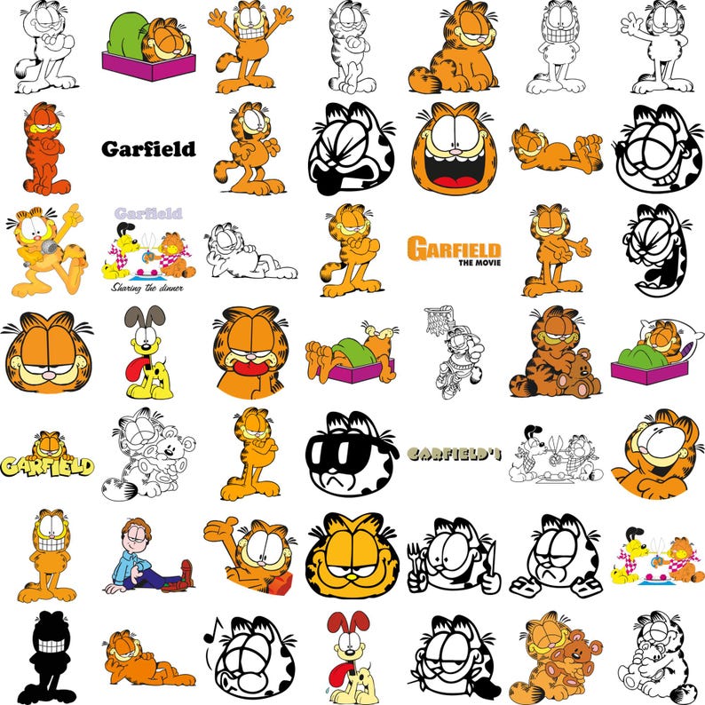 30 Files Garfield- Garfield Svg- Garfield Png- Digital Stickers ...