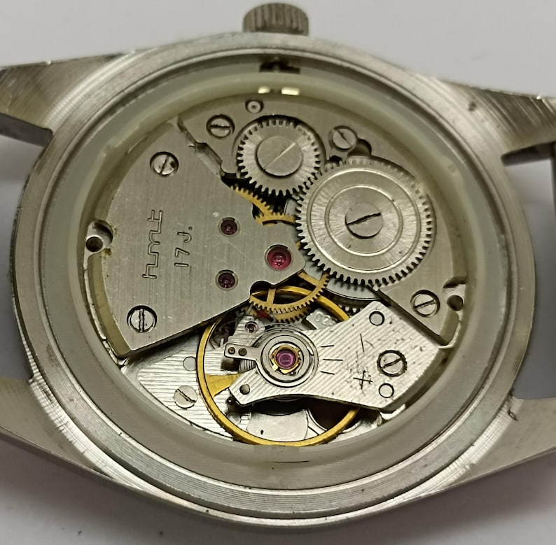 Vintage Rare HMT Pilot Mechanical Hand Wind Watch Green Dial Roman Numerals 17 Jewels Para Shock ...