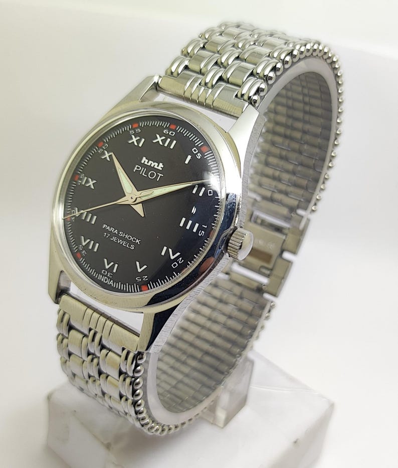 Rare Vintage HMT Pilot Mechanical Hand Wind Watch Black Dial Roman ...