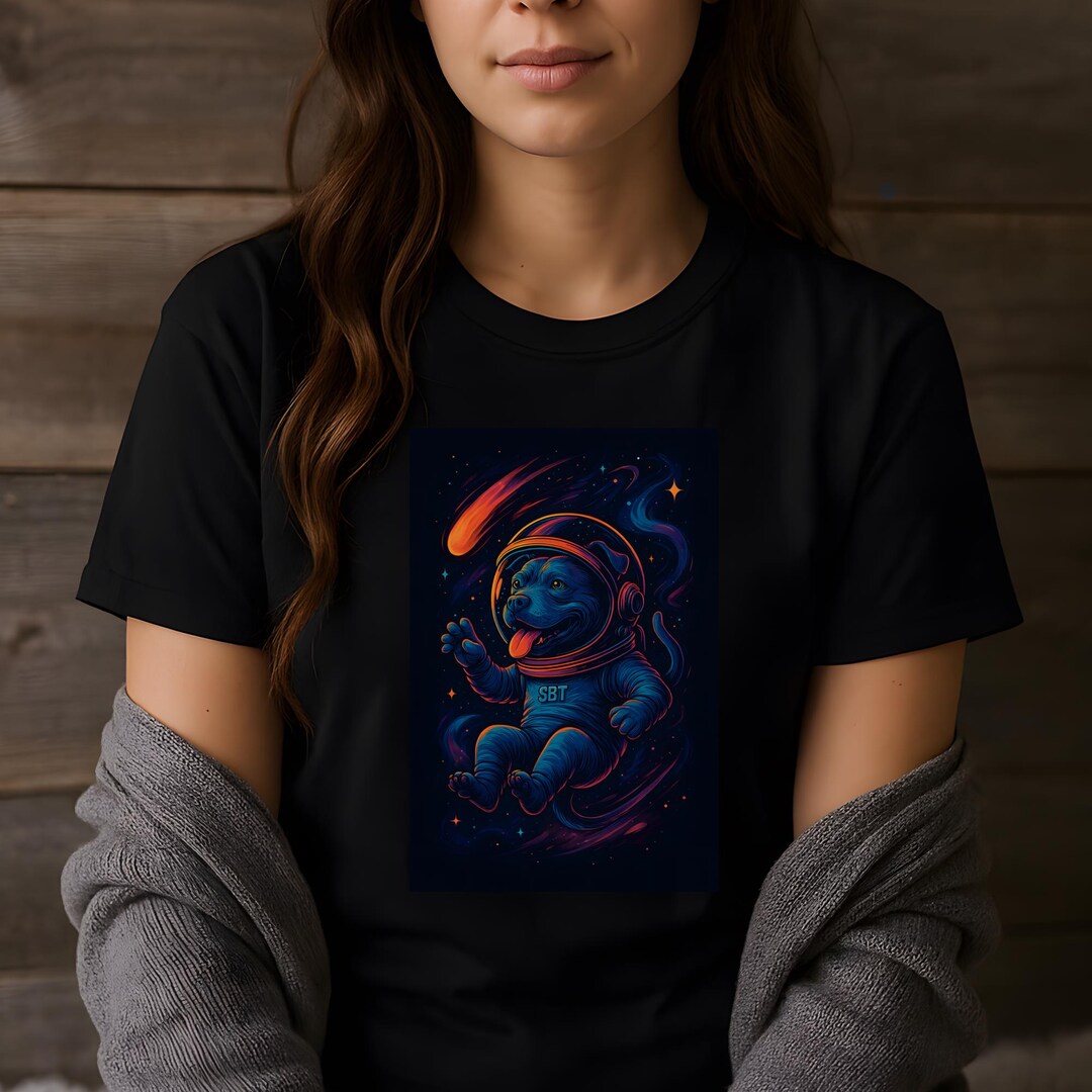 Staffy Astronaut T-shirt – Space Dog Tee | Cosmic Staffordshire Bull ...