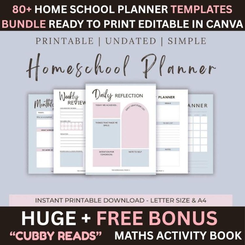 Homeschool Planner Template Bundle: 80+ Pages, Editable Canva PDF ...