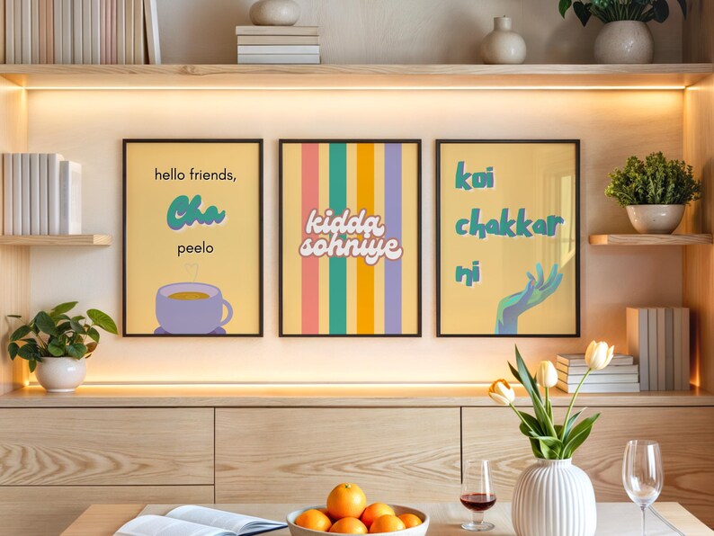 Punjabi Wall Art Set | Punjabi Phrases | Cha Peelo | Kidda Sohniye | Koi Chakkar Ni | Desi Art ...