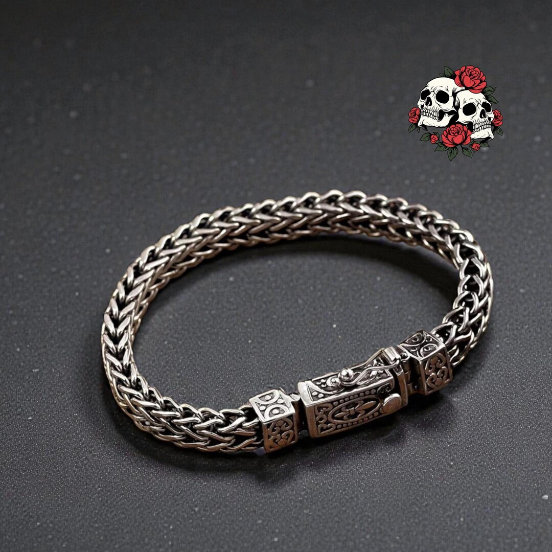 Vintage Silver Dragon Bone Chain Bracelet for Men Women | Double Chain ...