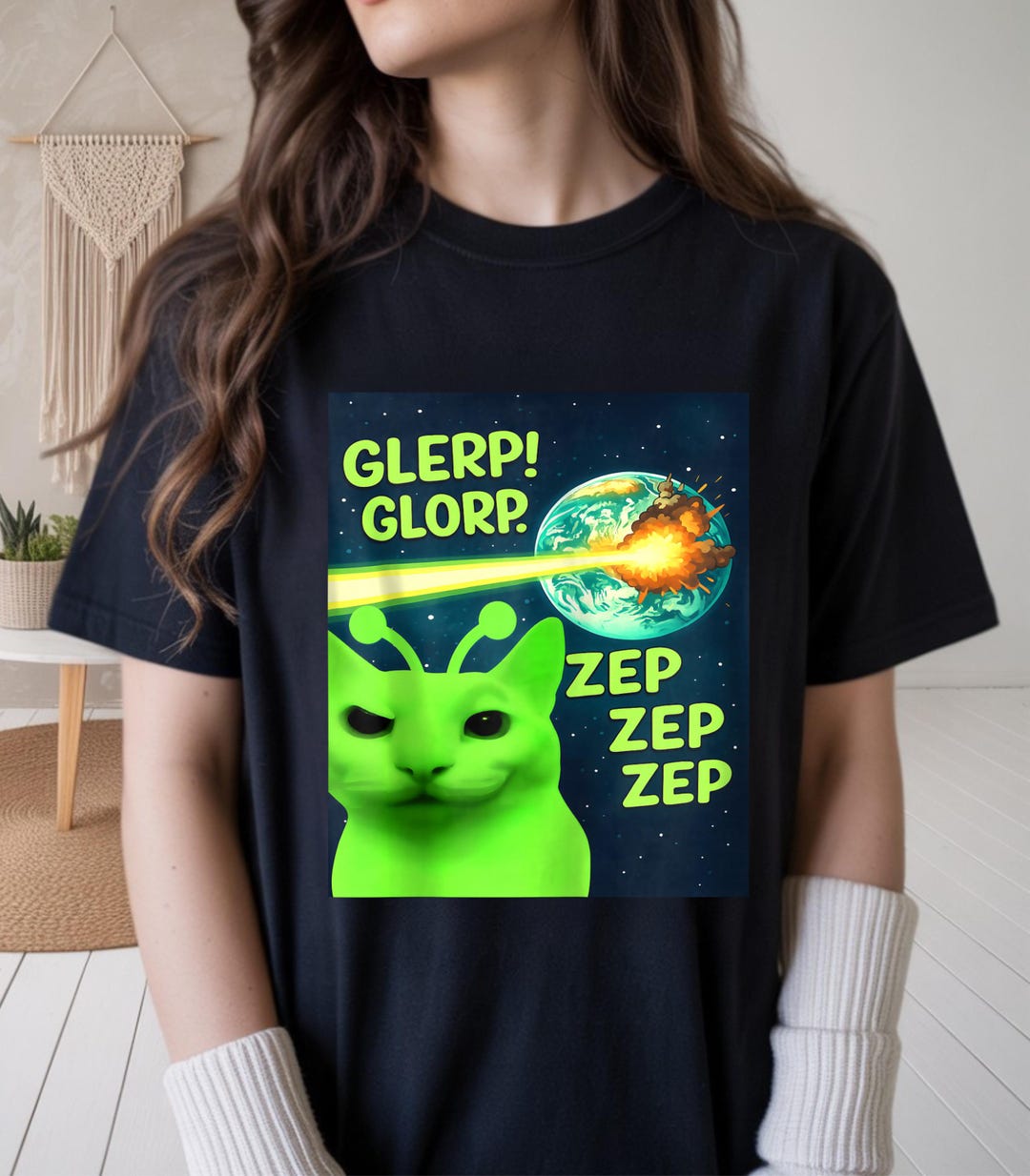 Alien Cat Meme Shirt, Glerp Glorp Funny Space Tee, Sci Fi Humor Top ...