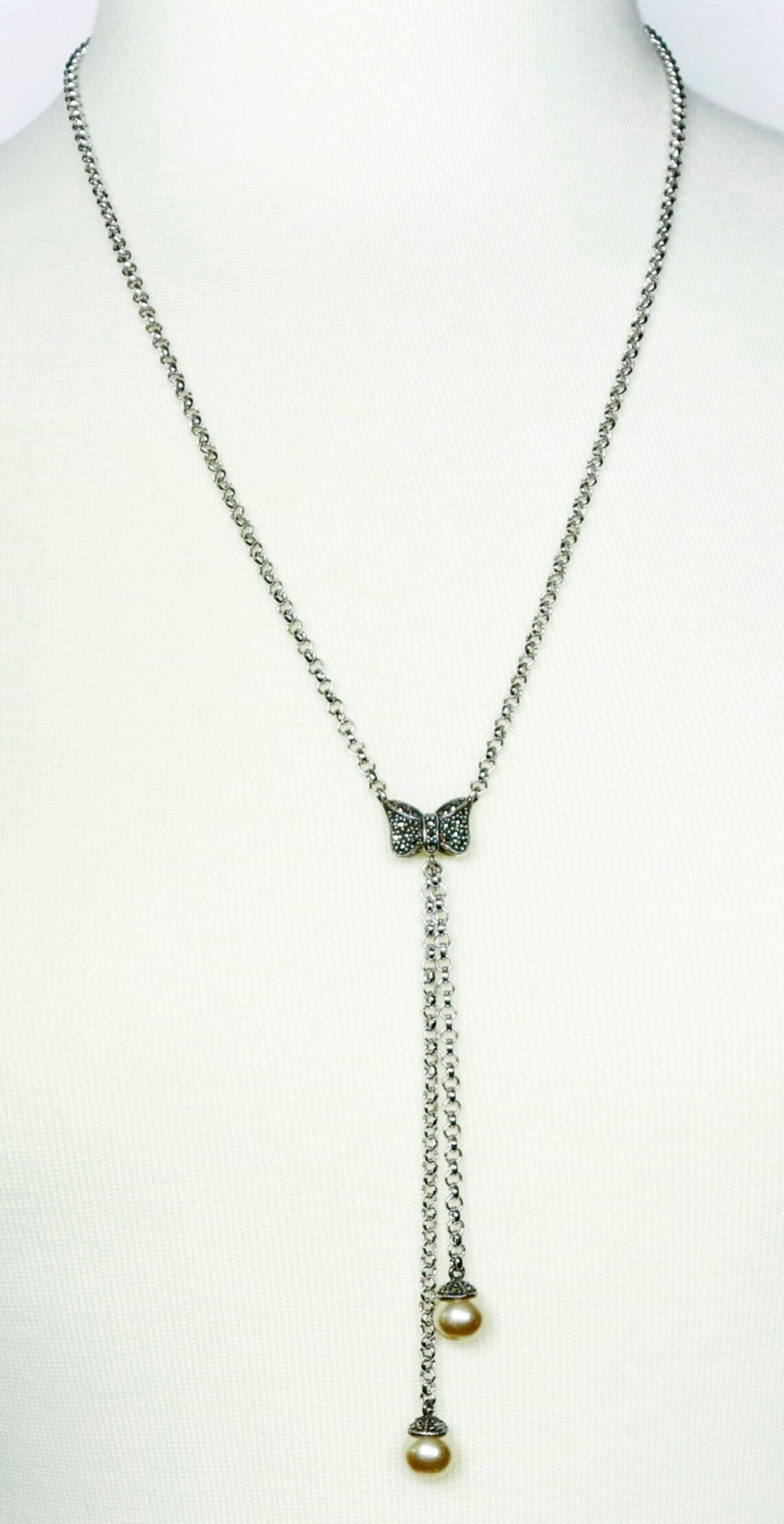 Judith Jack Collectors Vintage Marcasite Bowtie Pearl Lariat - Etsy