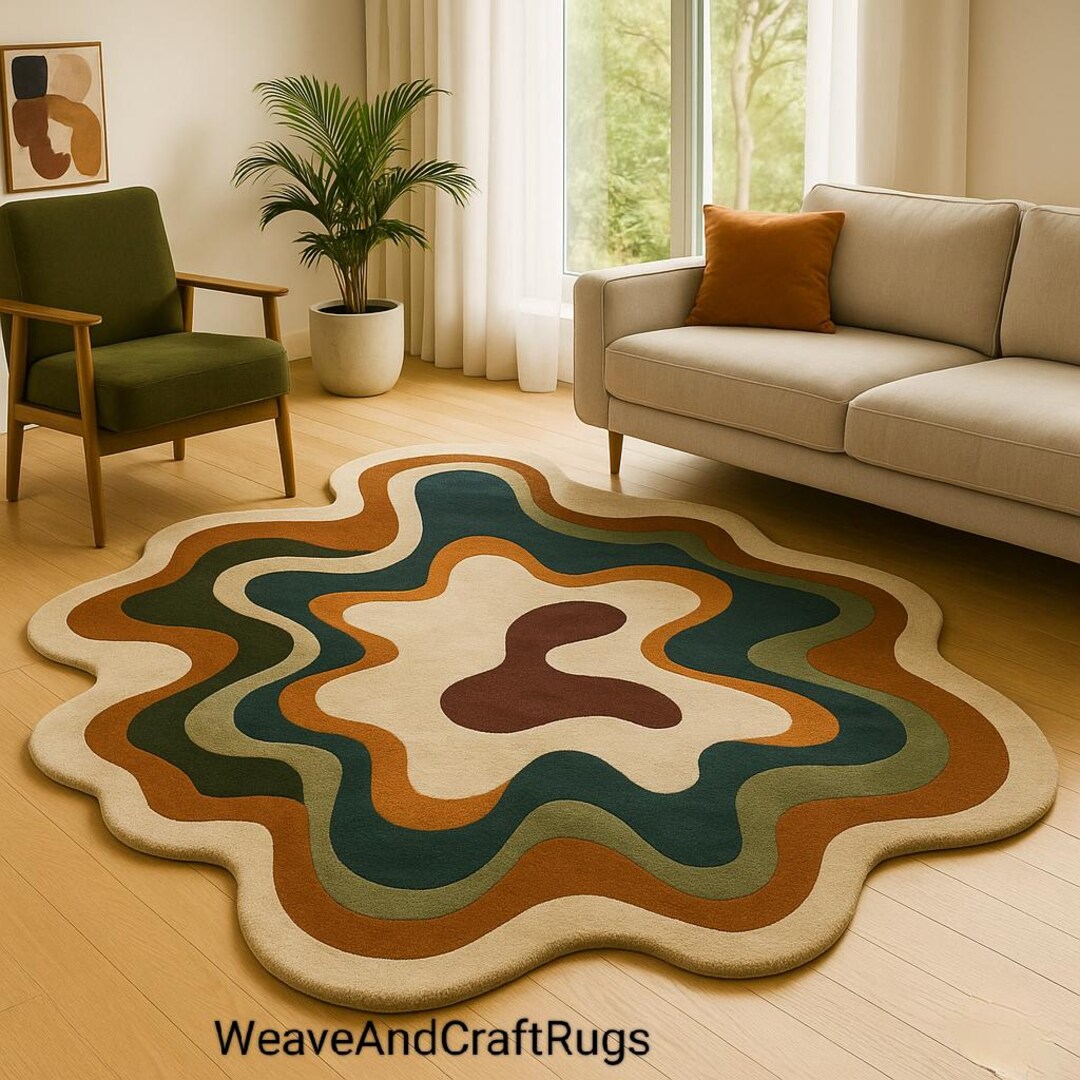 Multi-colored Abstract Wavy Blob Area Rug Modern Groovy Design Carpet ...