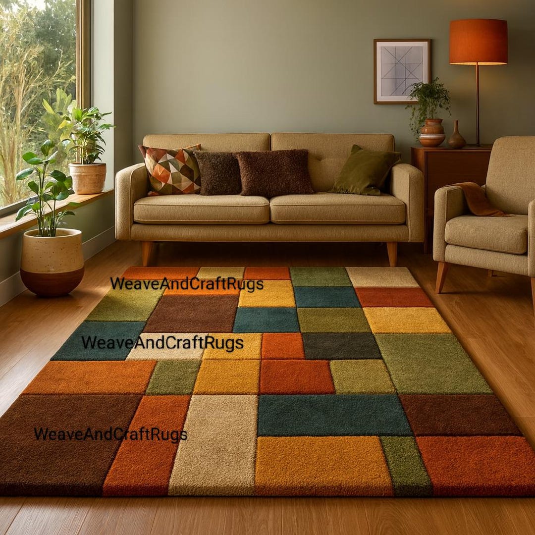 Mid-century Modern Geometric Area Rug - Abstract Color Block Design ...
