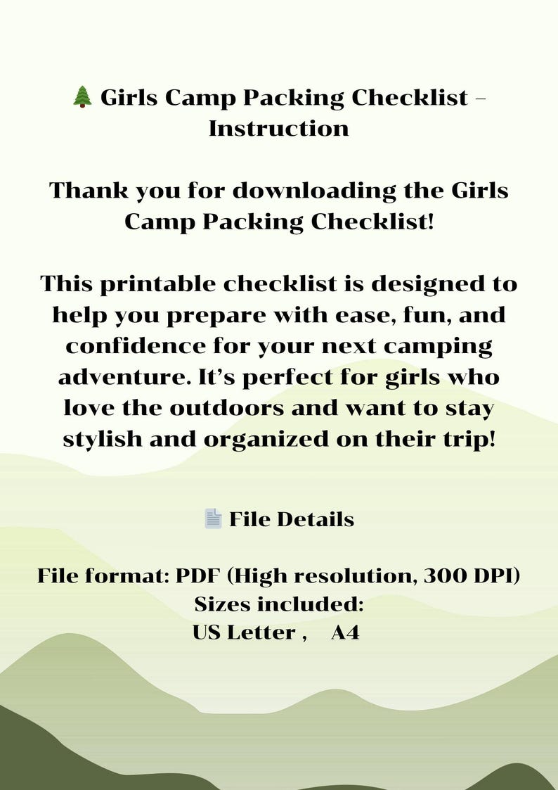 Girls Camp Packing Checklist-printable Camping Essentials List-cute Summer Trip Planner Pdf ...