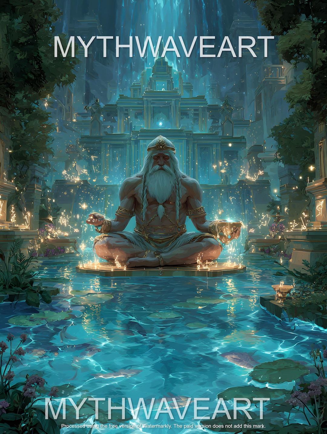 Enki God of Water Art Print – Sumerian Deity, Mythical Temple (digital ...