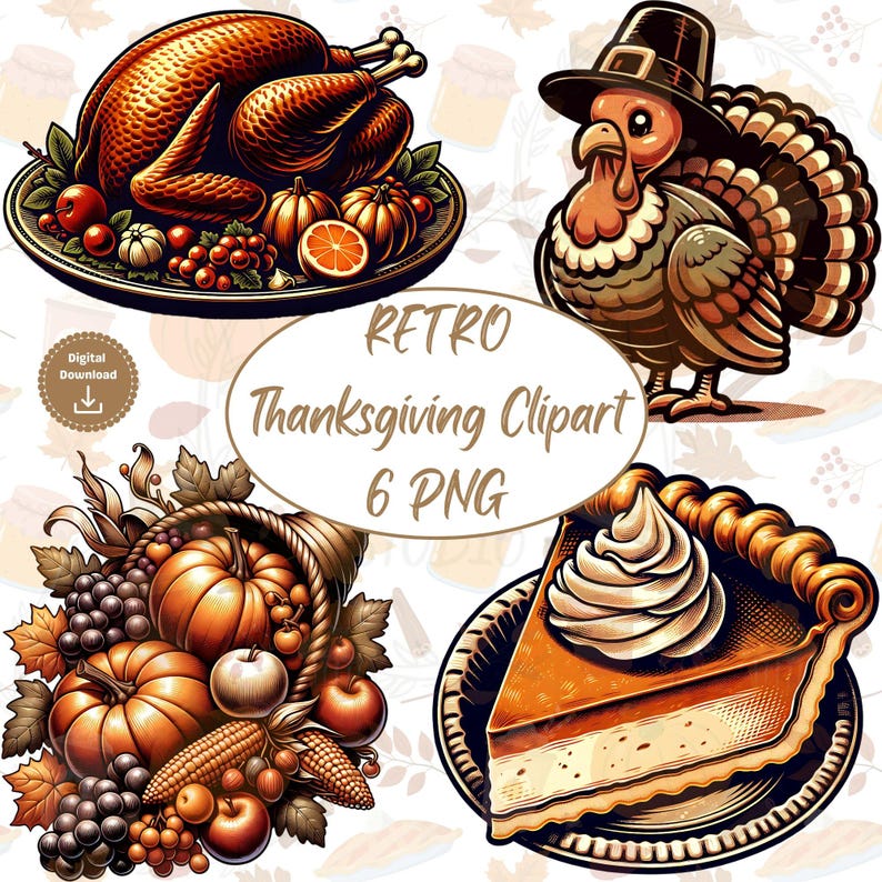 Retro Thanksgiving Clipart Set: Vintage Autumn Graphics for DIY ...