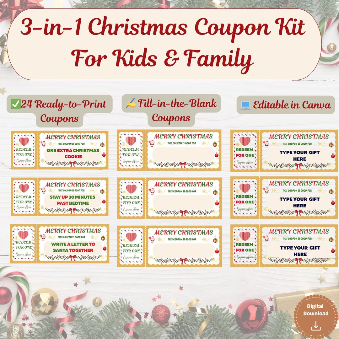 Christmas Kids Coupon Book: Printable Canva Template (digital Download ...