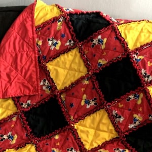 Mickey Mouse Baby Rag Quilt Handmade 1 of A Kind Baby Rag Quilt Baby ...
