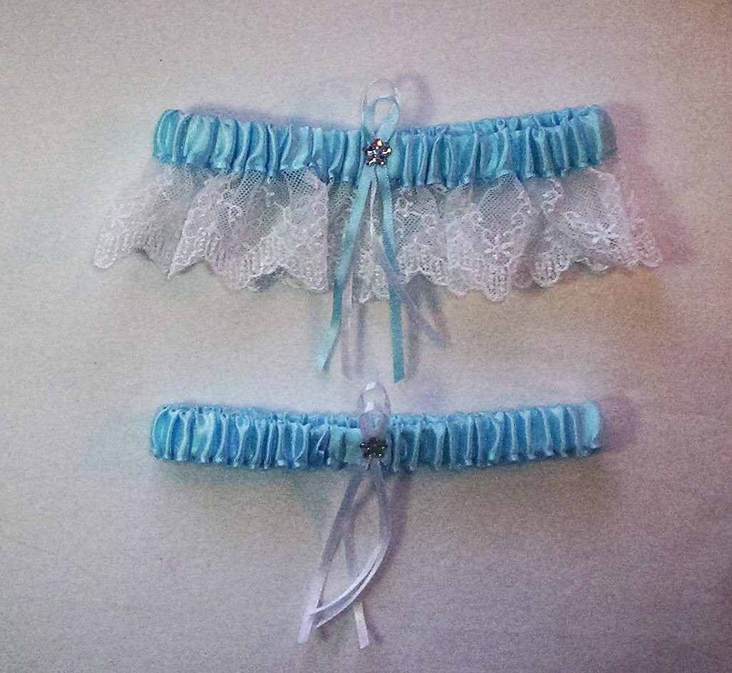 Light Blue Satin / White Lace 2 Piece Wedding Garter Set 1 | Etsy