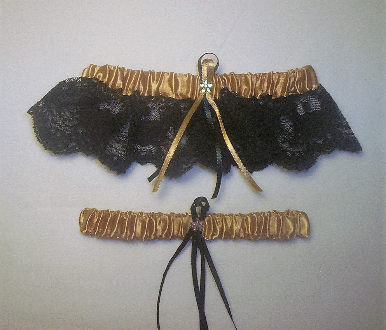 Gold Satin / Black Lace 2 Piece Wedding Garter Set 1 to - Etsy