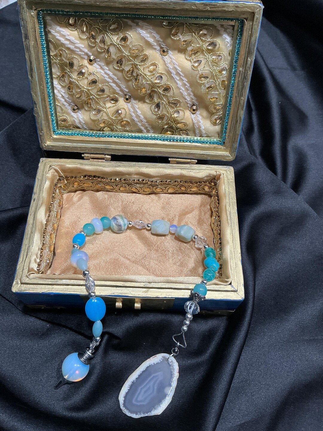 Unique Artisan Redesign Hand Painted Blue & Gold Jewelry Box: Lotus ...