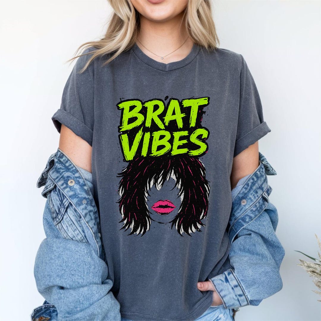 Brat Vibes T Shirt, Neon Y2K Punk T Shirt, Gen Z Inspired Brat Summer ...