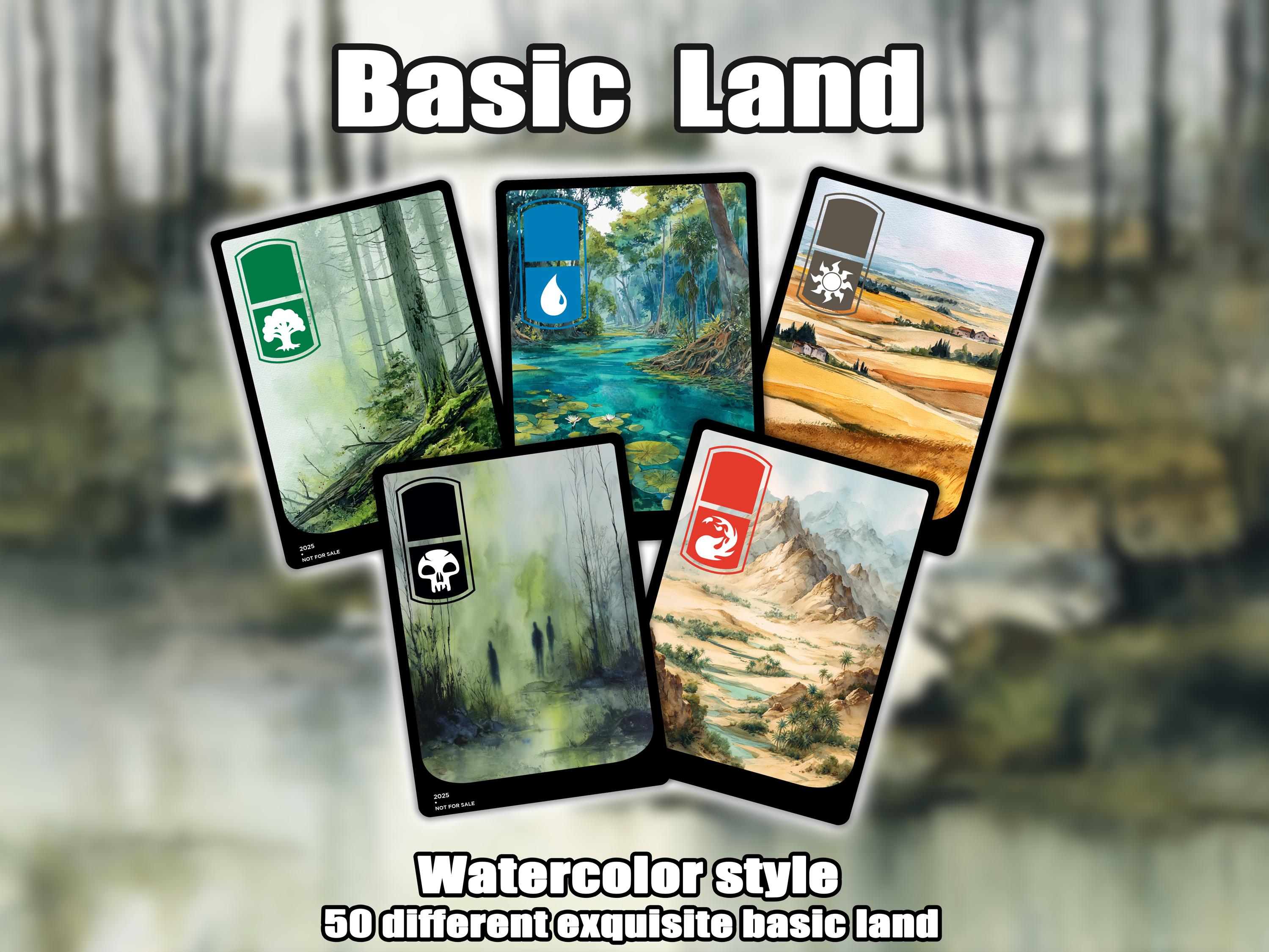 Basic Land Pack:50 Custom Designed High Quality Watercolor Style Basic ...