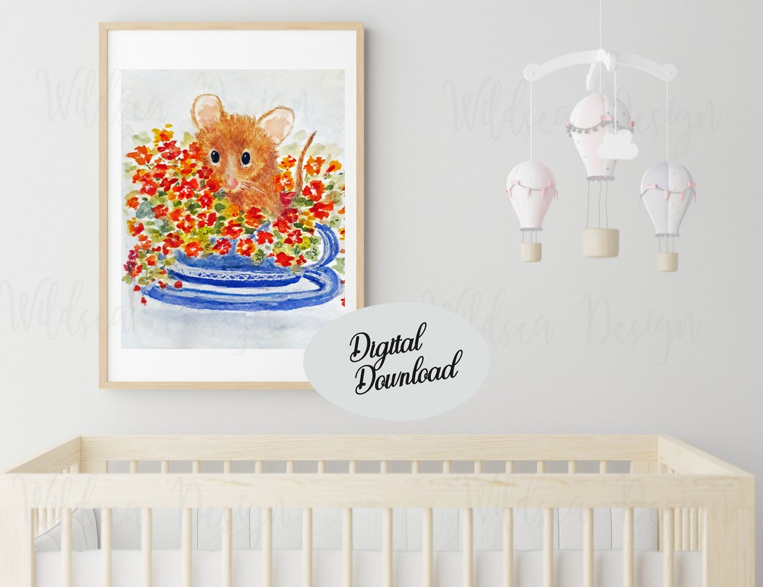 PRINTABLE Art,whimsical Mouse Watercolor,mouse Artwork,mouse in ...