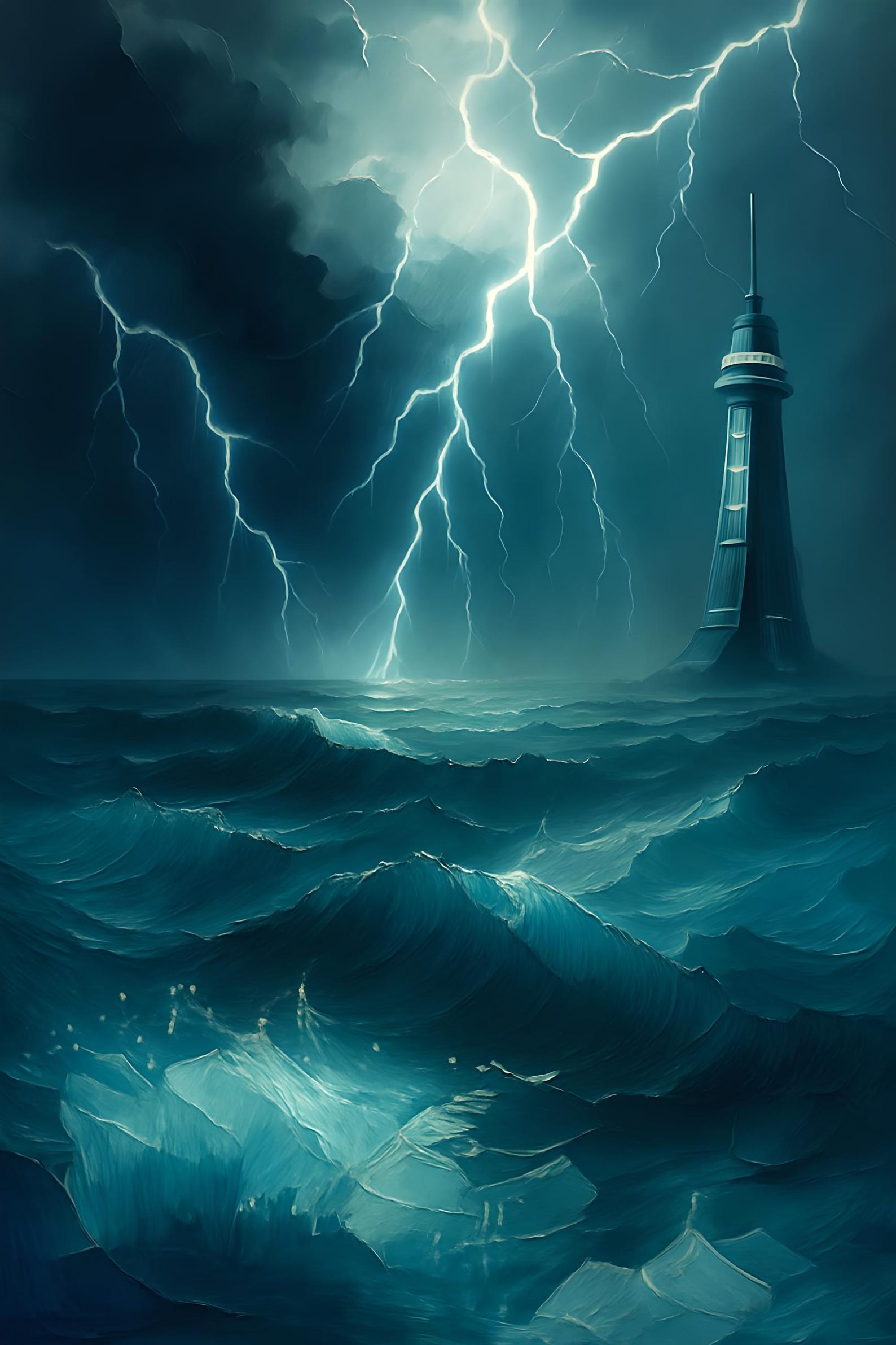 Glorious Lighthouse at Night in a Thunder Storm-stunning Sea View ...