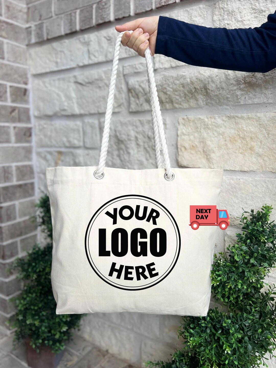 Personalized Logo Cotton Tote Bag With Rope Handles - Etsy