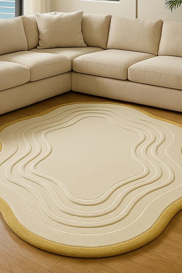 Luxury Contour-edge Designer Rug for Living Room | Beige & Gold Soft ...