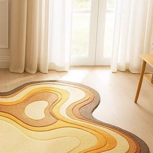 Hand Tufted Abstract Sunset Swirl Rug – Luxury High-low Cut Wool Carpet ...
