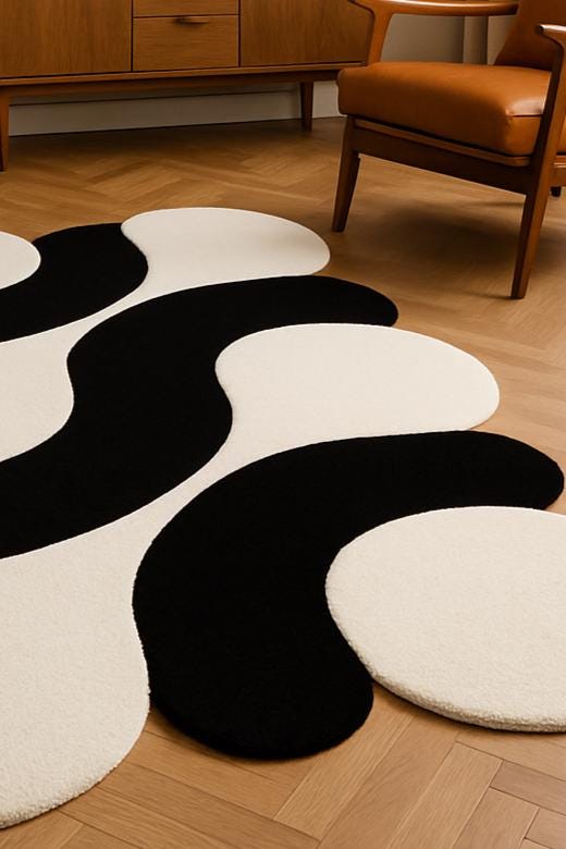 Modern Abstract Wool Rug – Black and White Wavy Design - Etsy