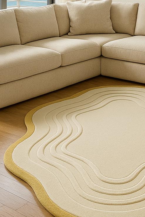 Luxury Contour-edge Designer Rug for Living Room | Beige & Gold Soft ...