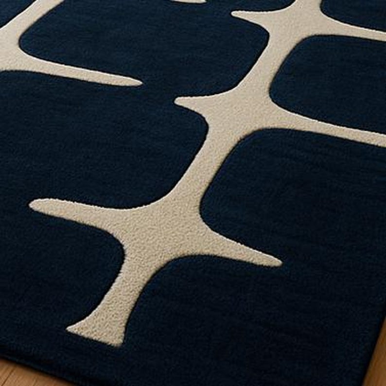 Hand-tufted Wool Rug – Navy Blue & Ivory Geometric Cut Pile - Etsy