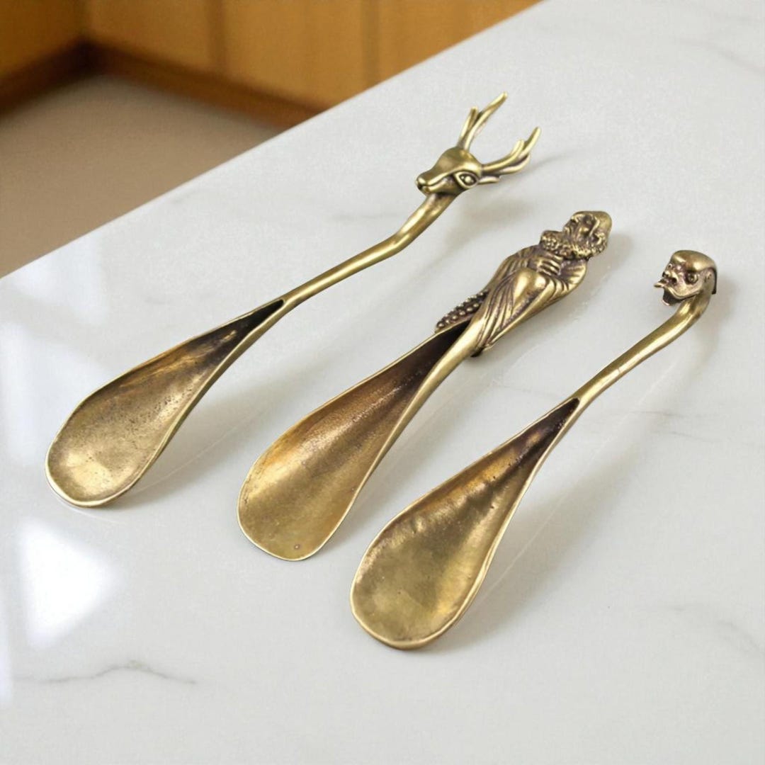 Gilded Copper Deer Head Tea Spoon: Handmade Coffee Utensil - Etsy