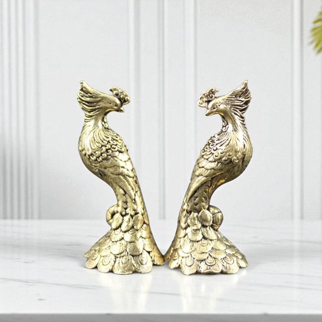 Brass Phoenix Statue Collectors Retro Mythical Bird Office Desk ...
