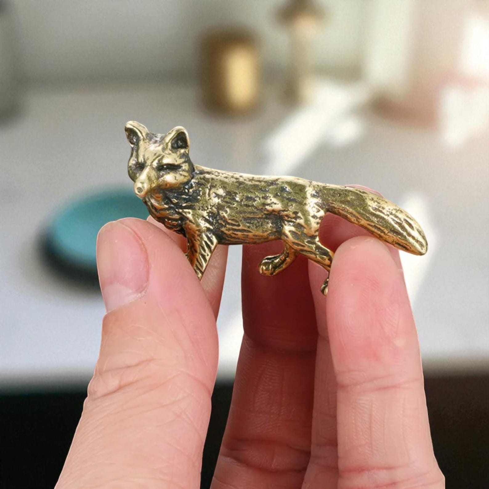 Brass Fox Figurine Collectors Handmade Vintage Animal Shelf Decoration ...