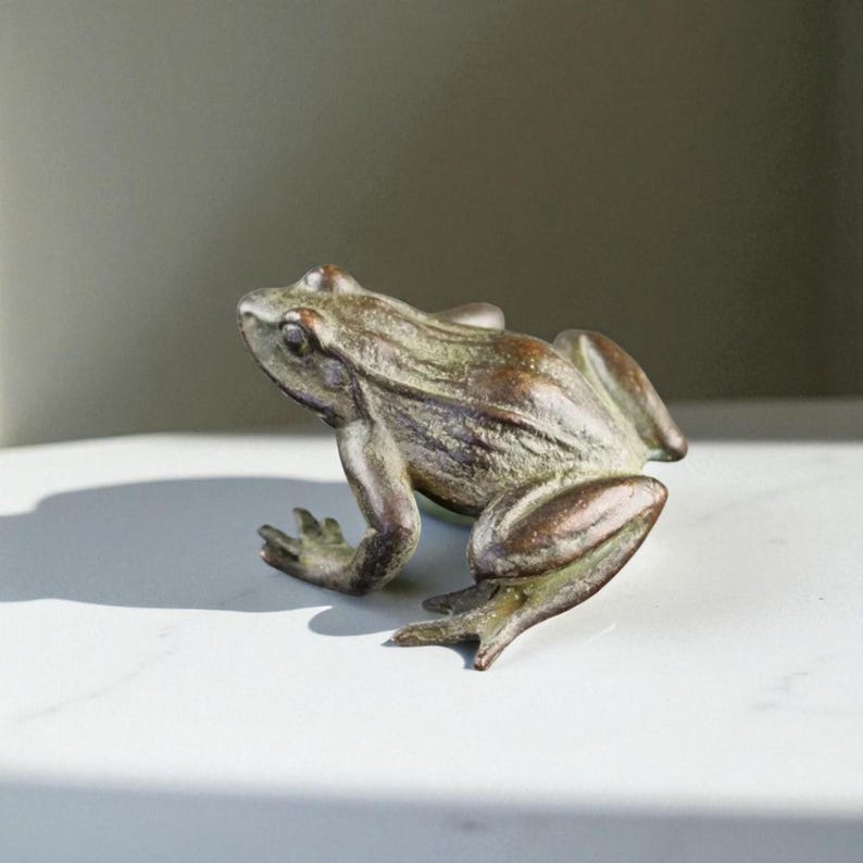 Bronze Frog Figurine Collectors Antique Animal Sculpture Shelf ...