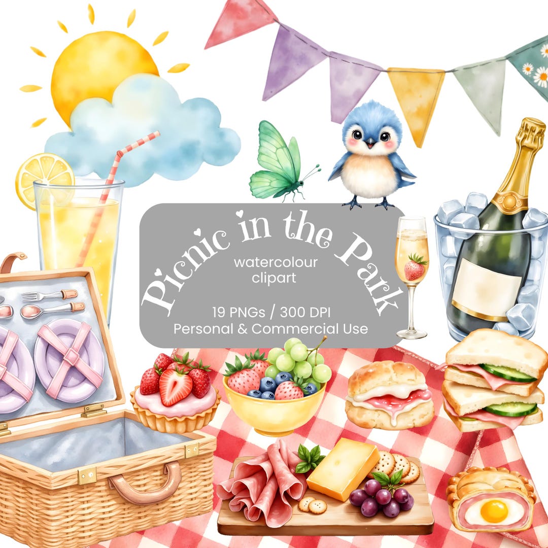 Picnic Clipart Bundle | Watercolour Picnic Illustrations PNG | Garden ...