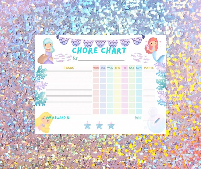 Magical Mermaid Chore Chart Printable | Kids Reward Chart | Ocean Theme ...