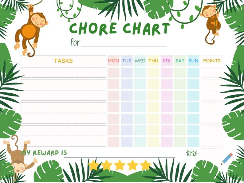 Cheeky Monkey Chore Chart for Kids | Editable Reward Chart | Printable ...