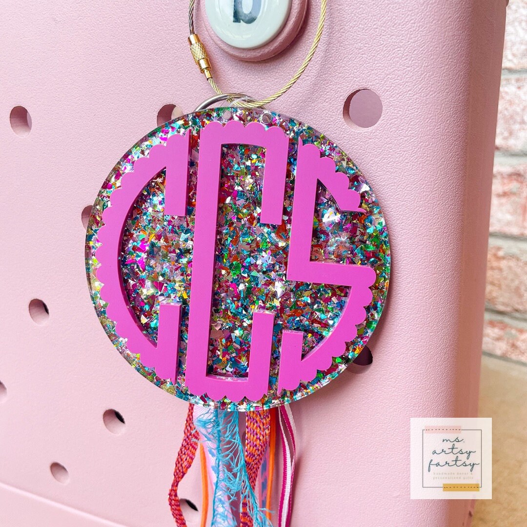 Glitter Monogram Bag Tag Monogram Bag Charm Bogg Bag Charm - Etsy