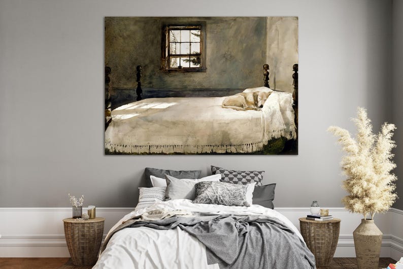Master Bedroom by Andrew Wyeth, Fine Art Print, Dog Sleeping on a Bed ...