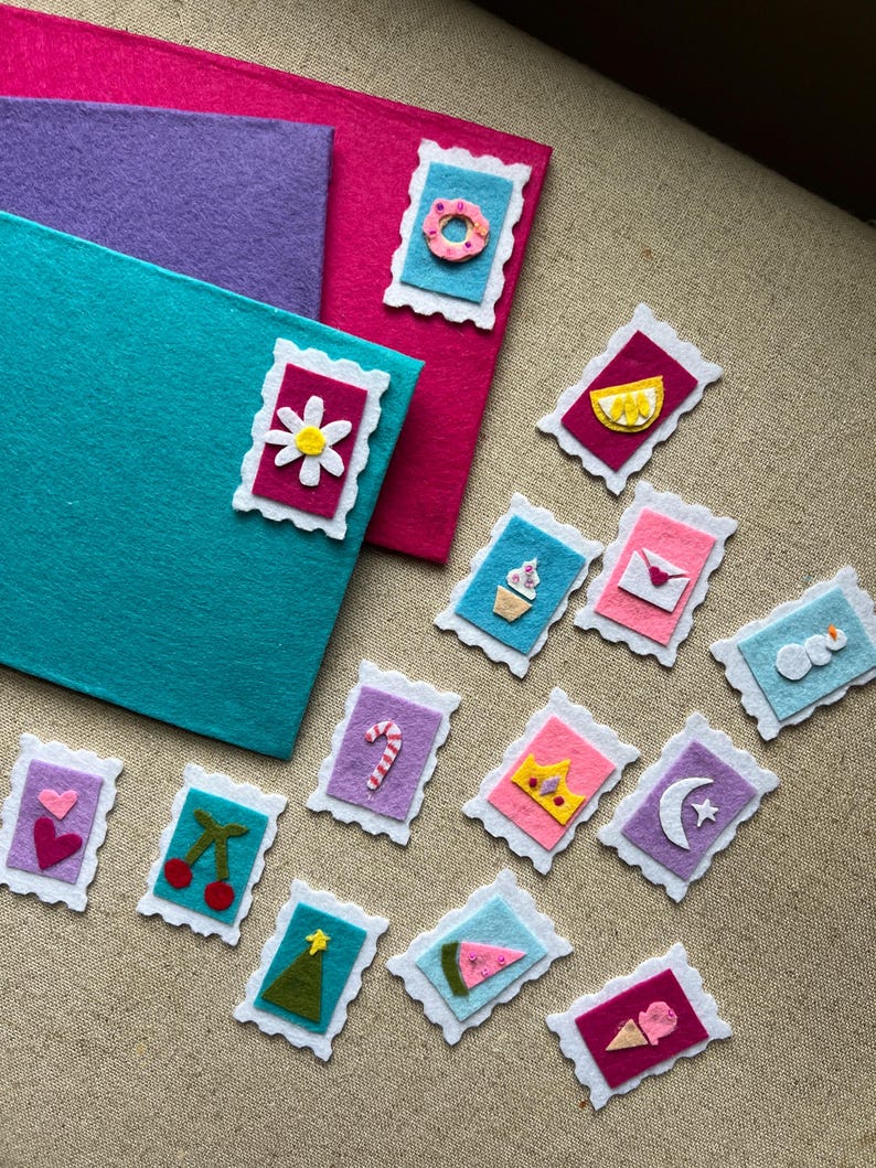Felt Play Mail Set — Handmade Envelopes + Mini Felt Stamps | Pretend ...