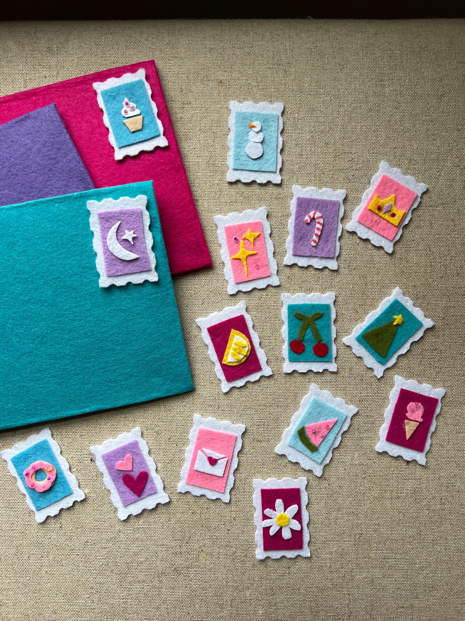 Felt Play Mail Set — Handmade Envelopes + Mini Felt Stamps | Pretend ...