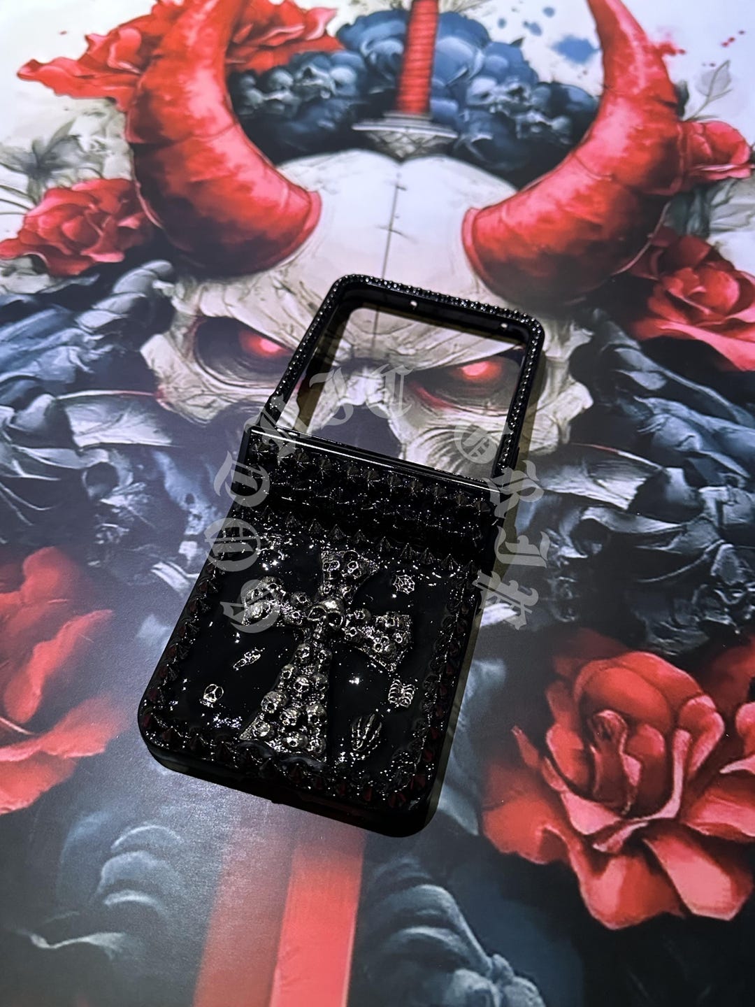 Gothic Skull Cross Hinge Protection Phone Case, Y2K Punk Style, Custom ...