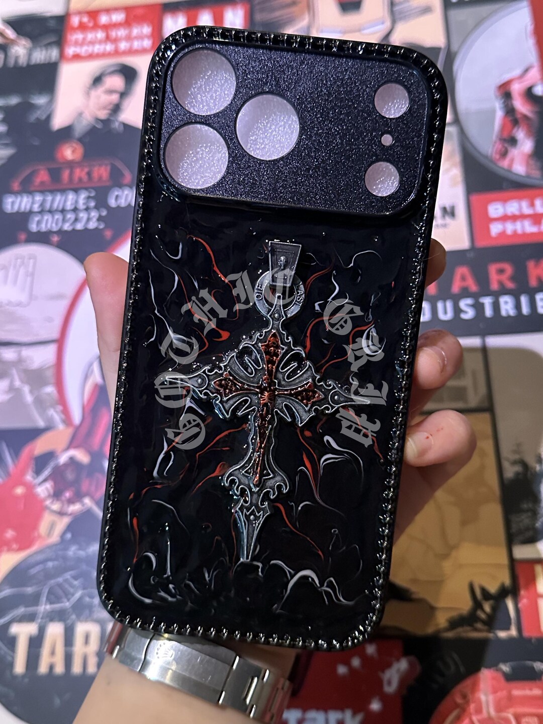Gothic Luminous Big Cross Phone Case, Punk Y2K Style, Custom Galaxy Z ...
