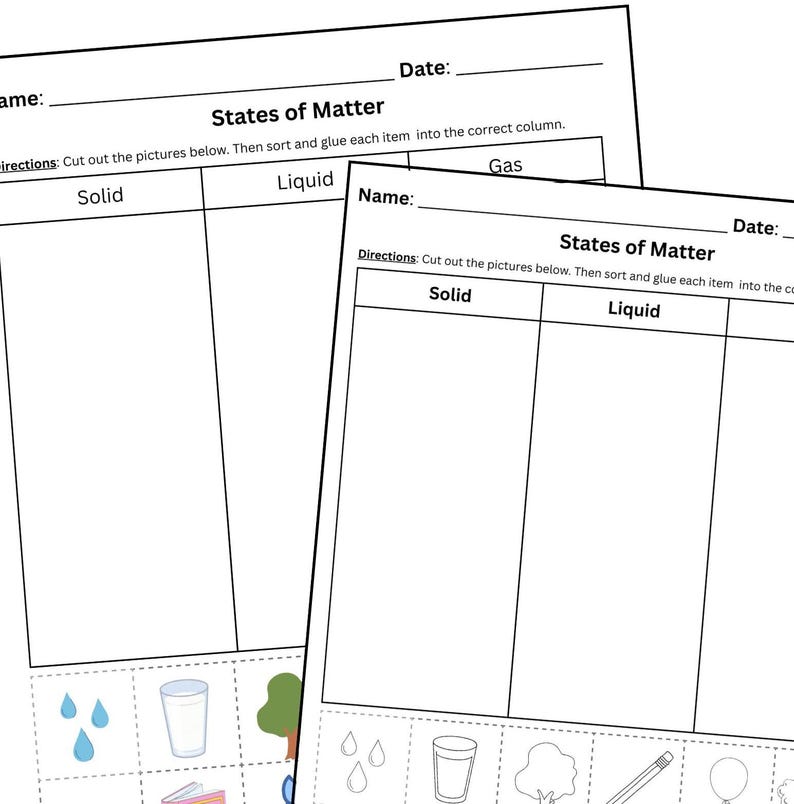 States of Matter Cut & Sort Worksheet – Science STEM (PDF) - Etsy