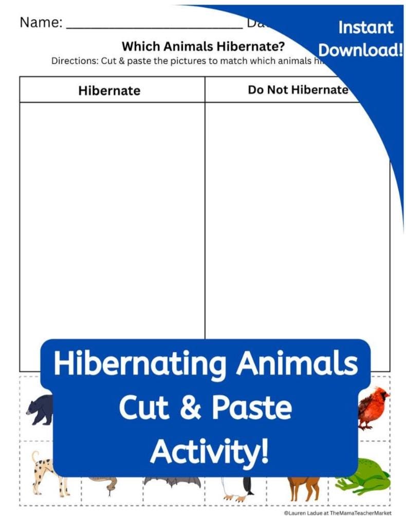 Hibernating Animals Cut & Paste Activity | Winter Science (PDF) - Etsy