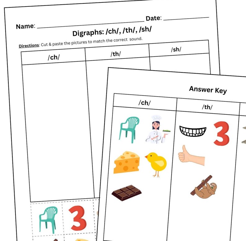 Phonics – /ch/ /th/ /sh/ Cut and Paste Activity I Sound Sorting ...