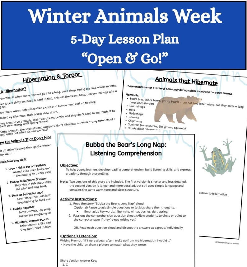 Winter Animals Lesson Plan | Polar Regions, Hibernation (PDF) - Etsy