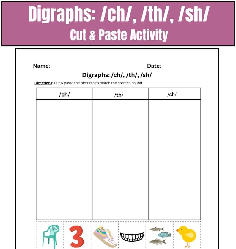 Phonics – /ch/ /th/ /sh/ Cut and Paste Activity I Sound Sorting ...
