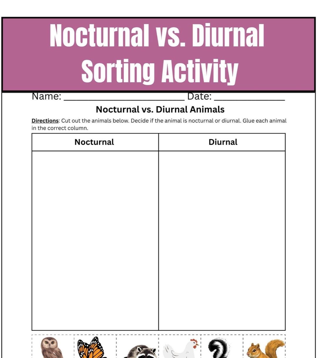 Nocturnal Vs. Diurnal Animals | Cut & Paste Science Sorting Activity ...