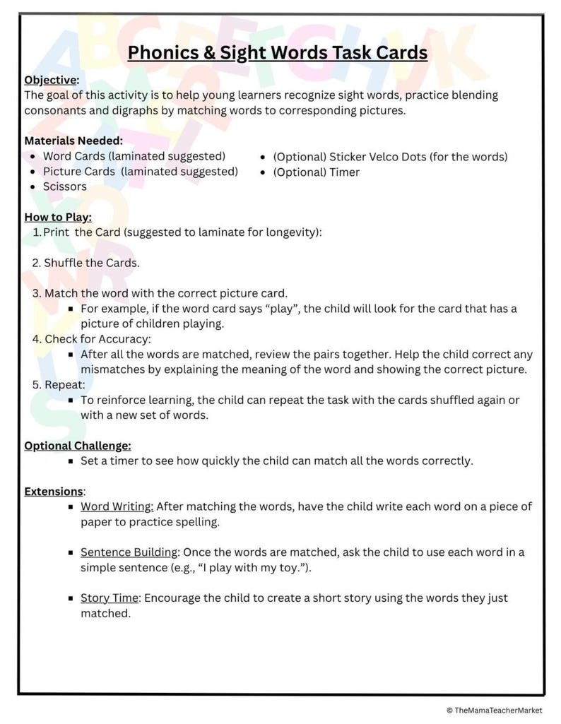 100+ Sight Word & Phonics Task Cards | Kindergarten Literacy | Colors ...